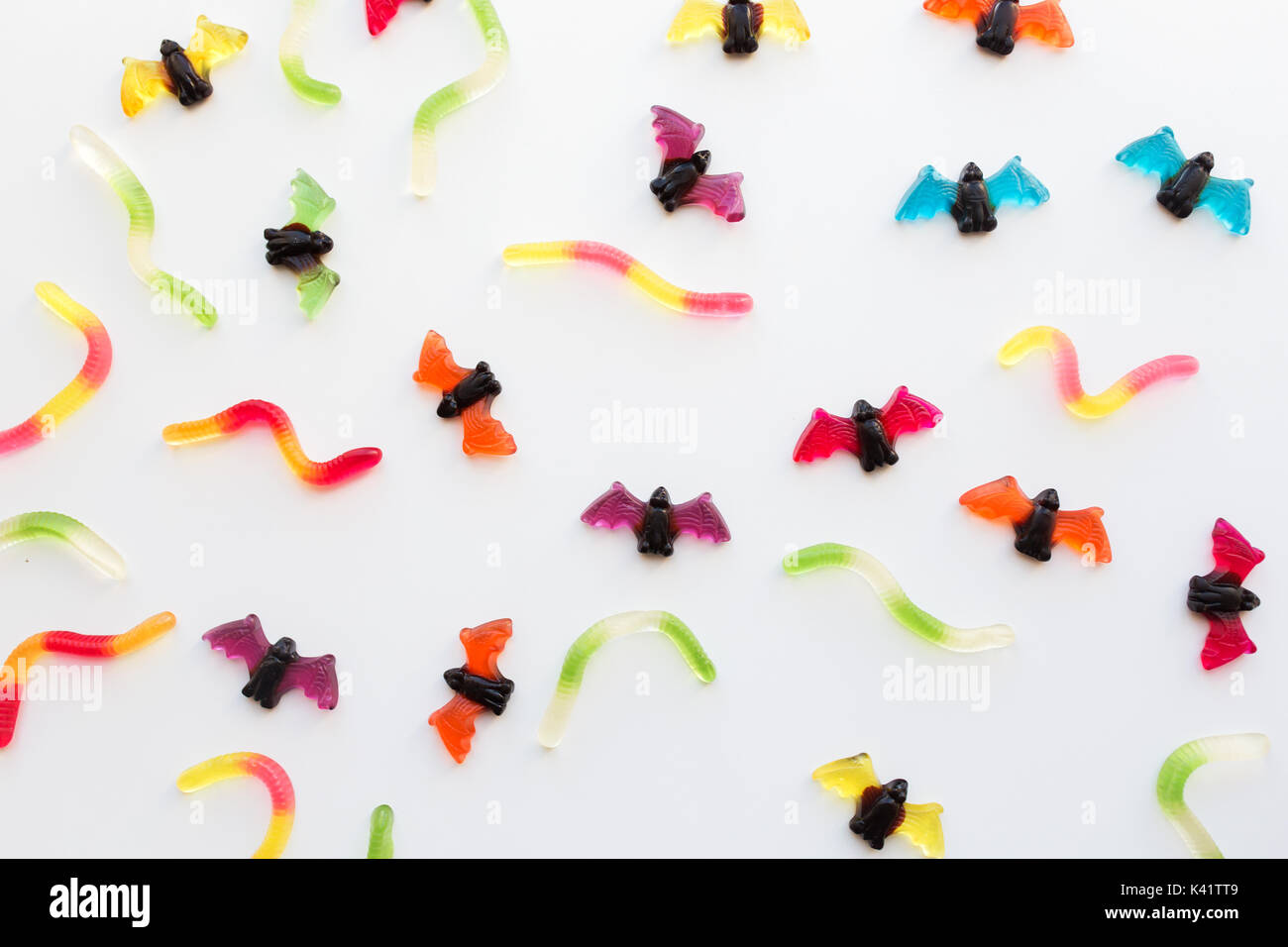 gummy worms and bet candies for halloween party Stock Photo - Alamy