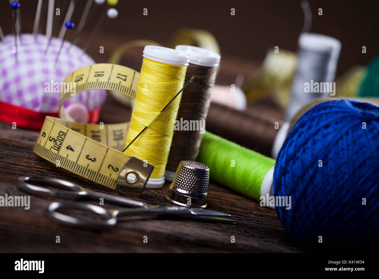 Sewing instruments, threads, needles, bobbins and materials. Studio ...