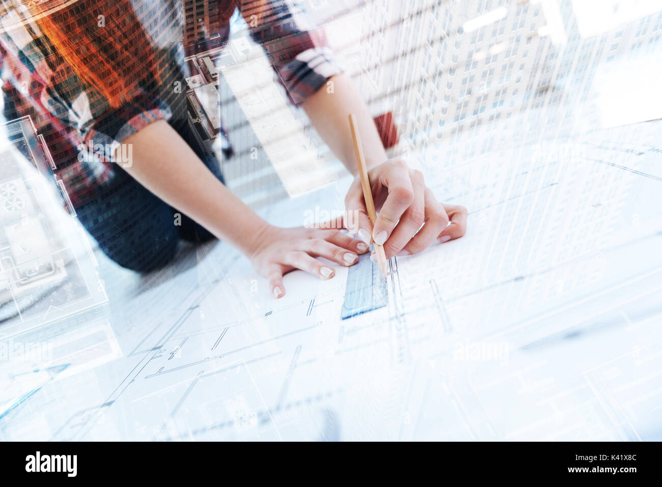 Woman creating a new drawing Stock Photo - Alamy