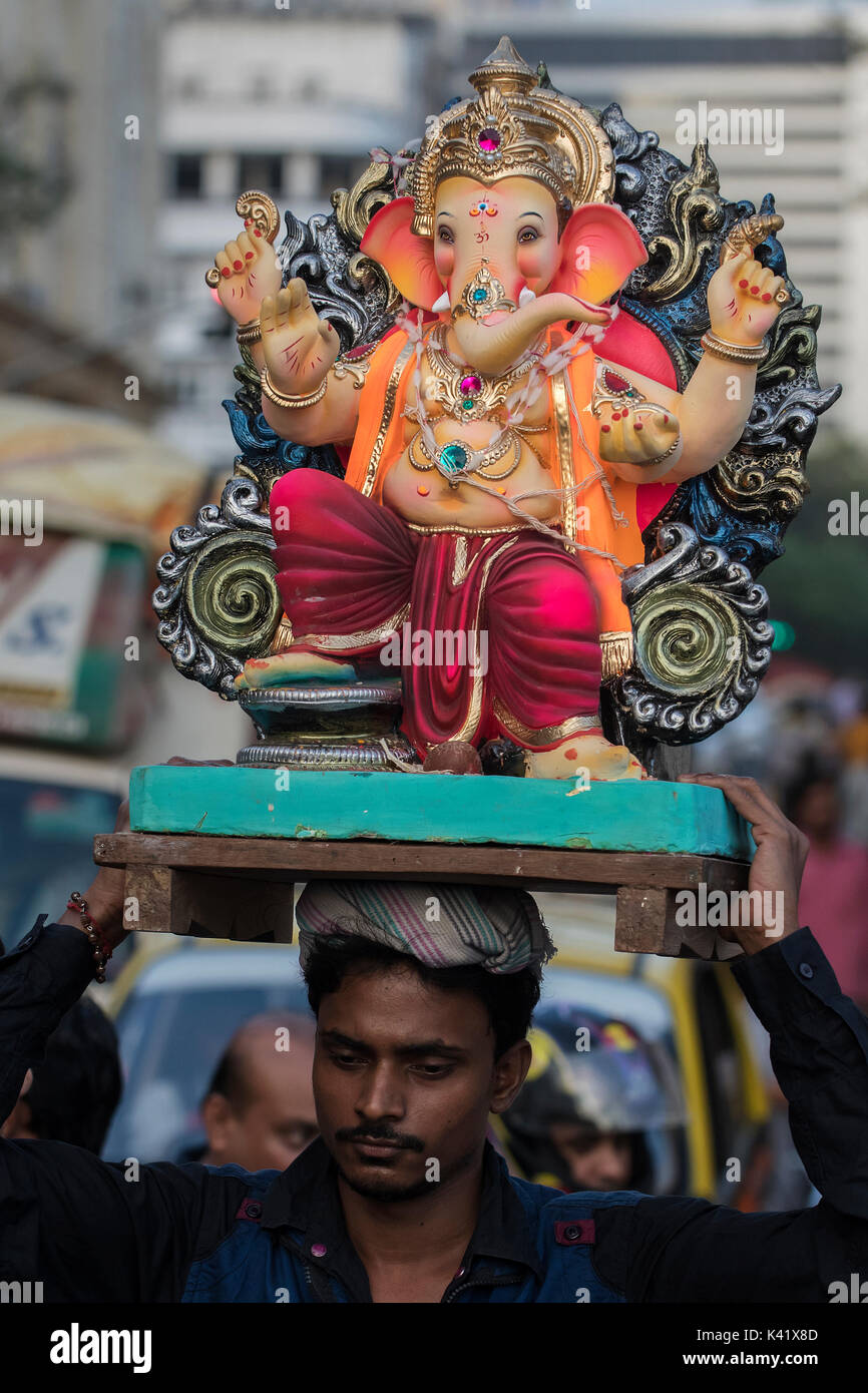 The image of Ganpati or Elephant headed lord on the way to immersion at ...