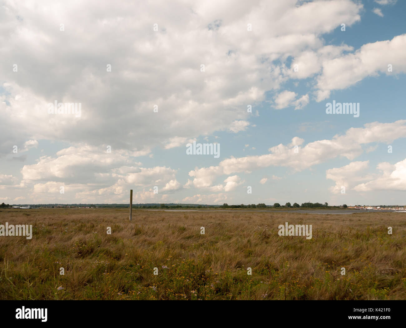 a flat countryside scene in essex maldon on the black water cloudy blue ...
