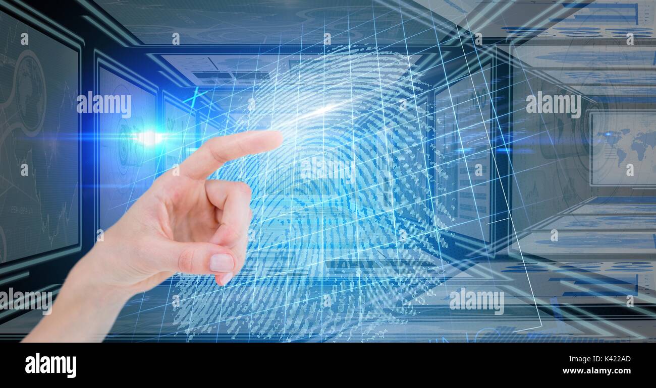 Digital composite of Hand touching and interacting with technology ...