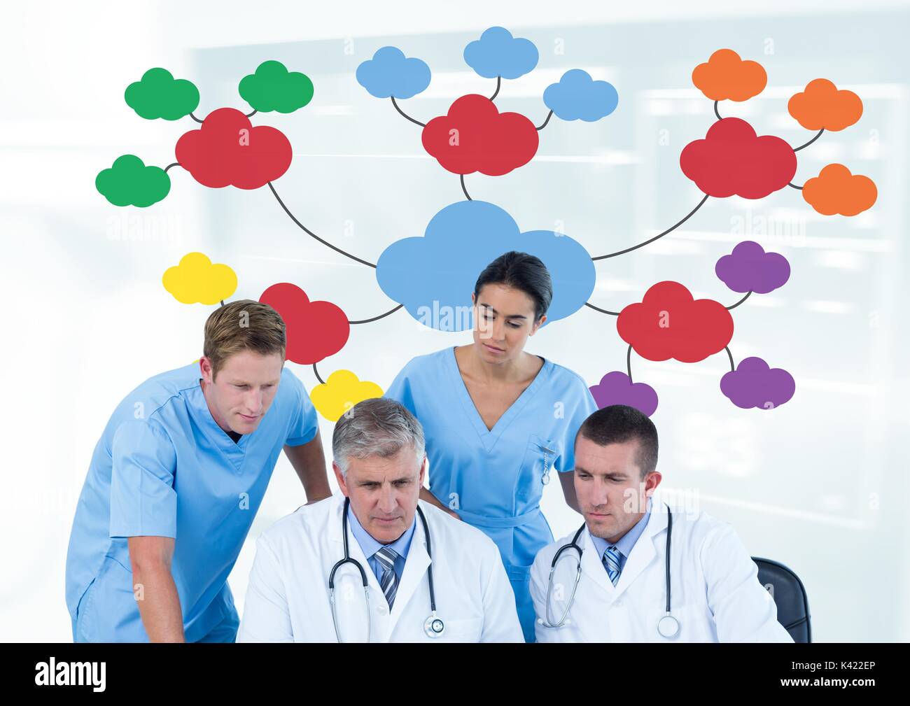 Digital composite of Group meeting of doctors and medical staff with ...