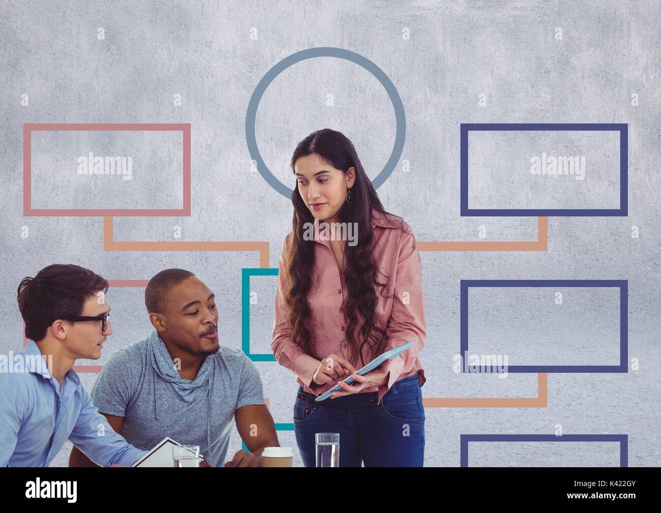 Digital composite of Group meeting with mind map Stock Photo - Alamy