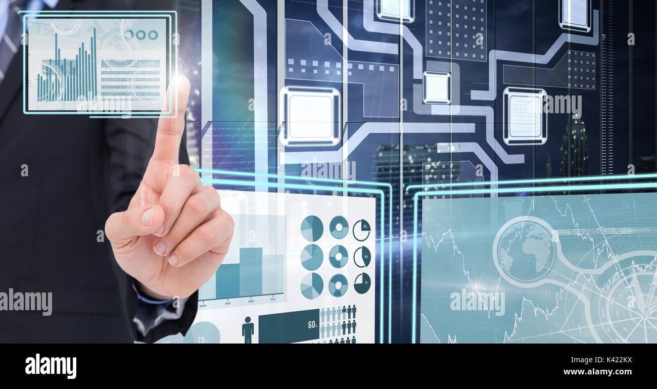 Digital composite of Hand touching and interacting with technology ...