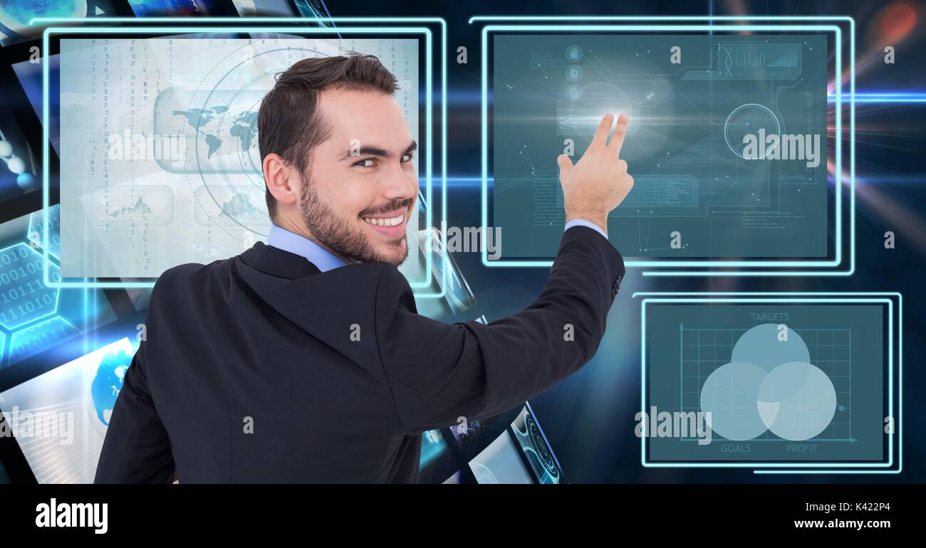 Digital composite of Businessman touching and interacting with ...