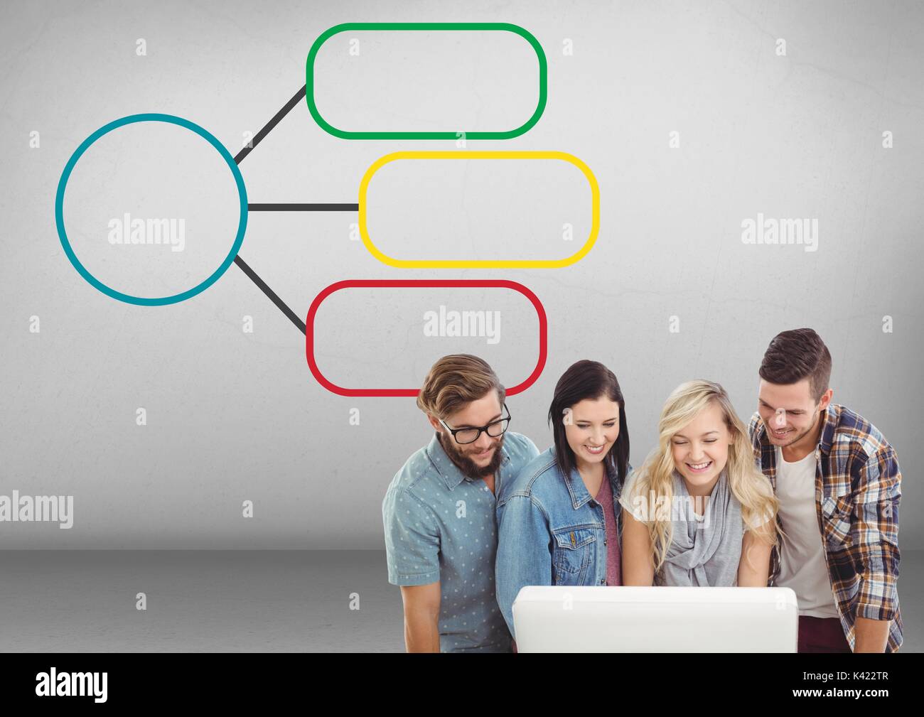 Digital composite of Group meeting with mind map and computer Stock ...