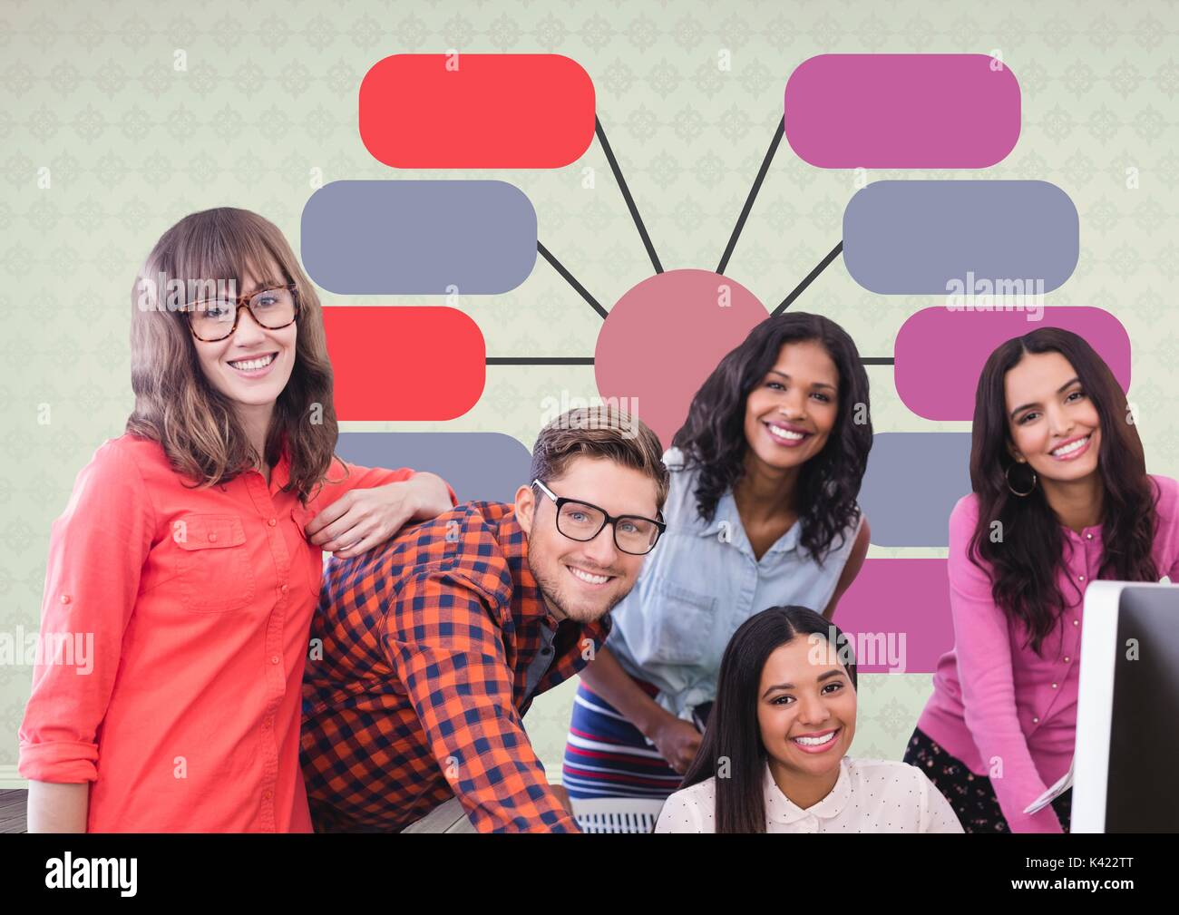 Digital composite of Group meeting with mind map Stock Photo - Alamy