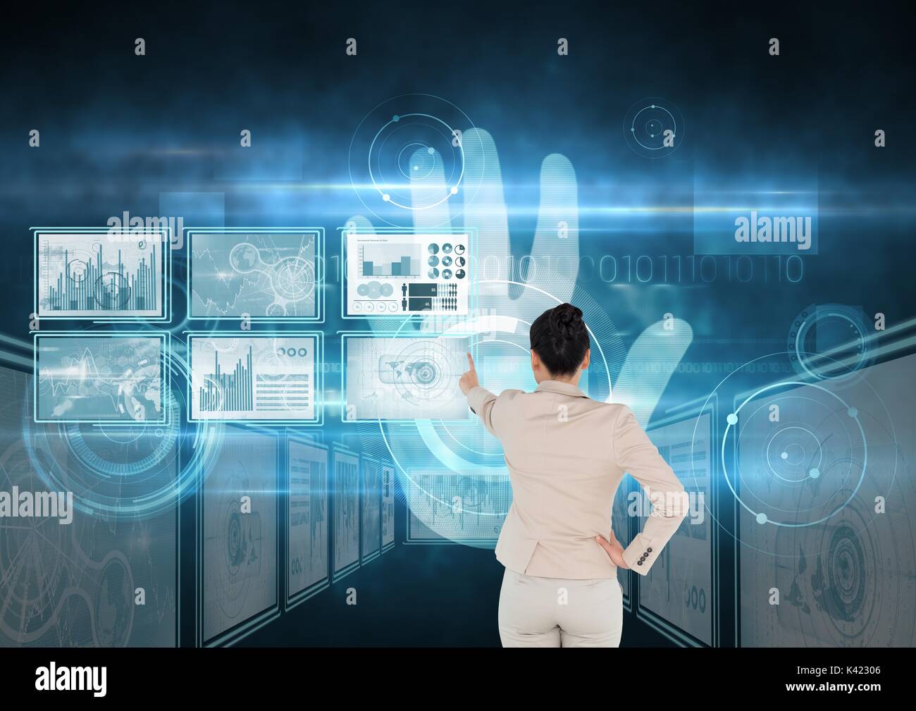 Digital composite of Businesswoman touching and interacting with ...