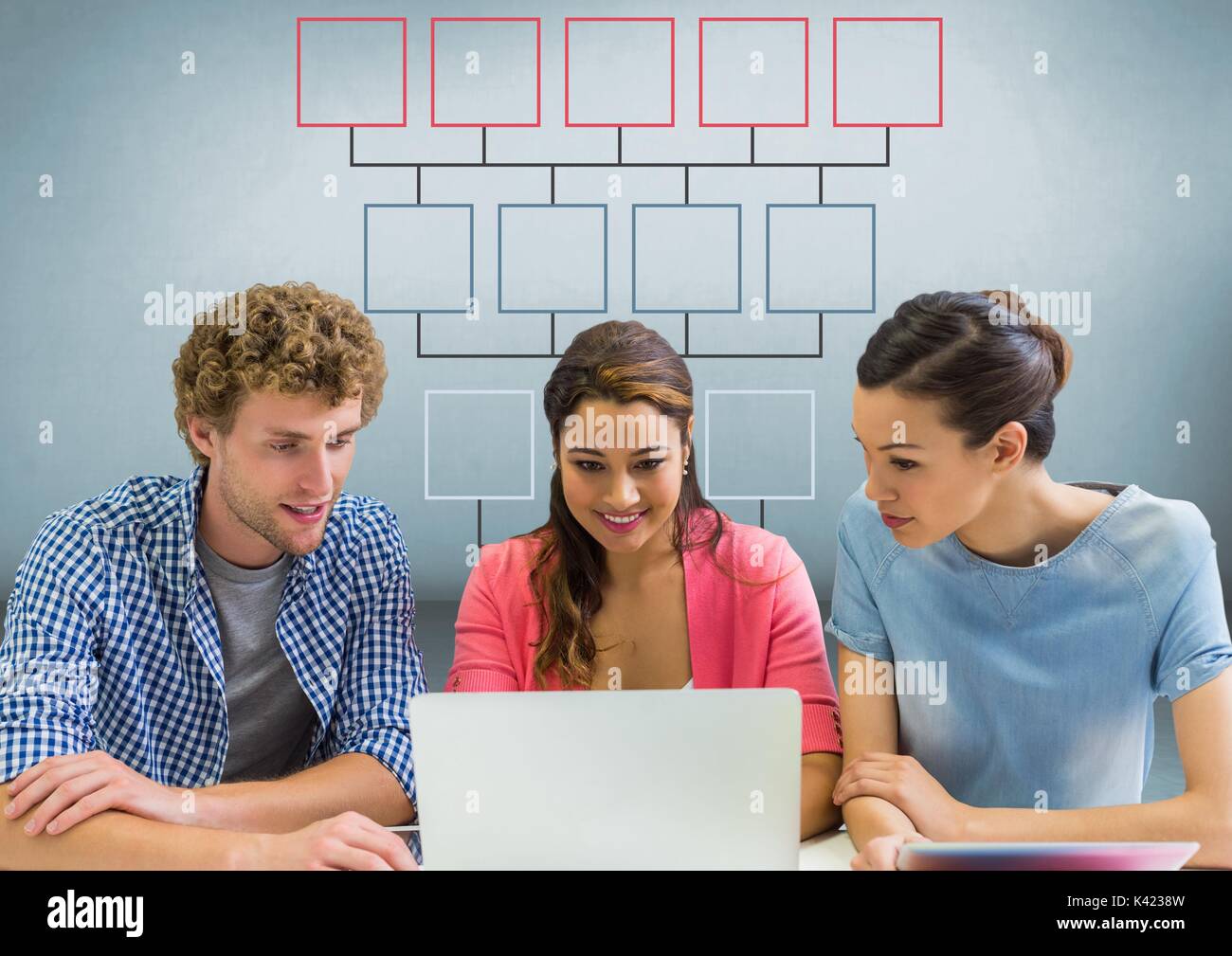 Digital composite of Group meeting with mind map and laptop Stock Photo ...