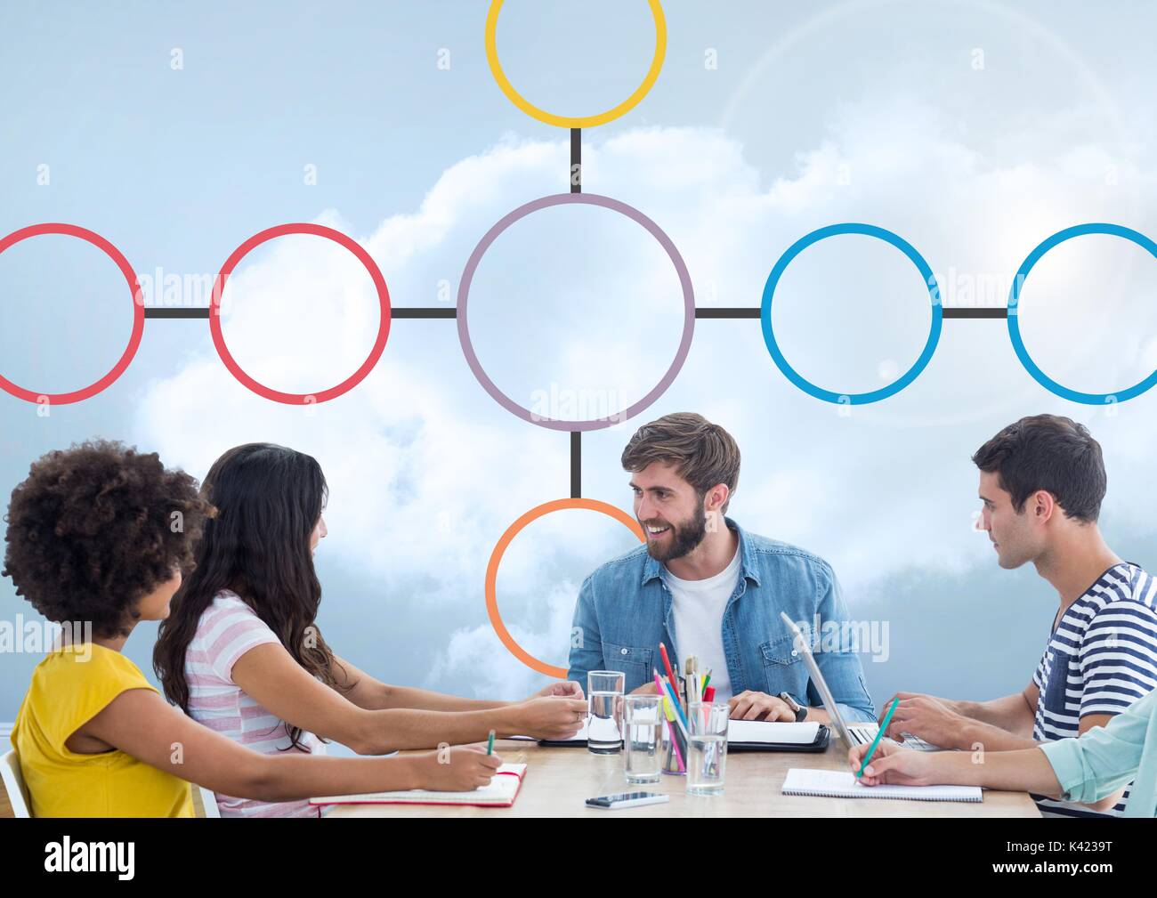 Digital composite of Group meeting with mind map Stock Photo - Alamy