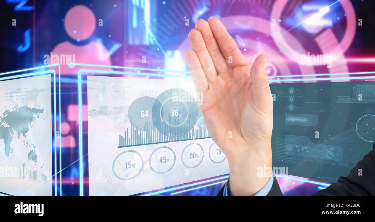 Digital composite of Hand touching and interacting with technology ...