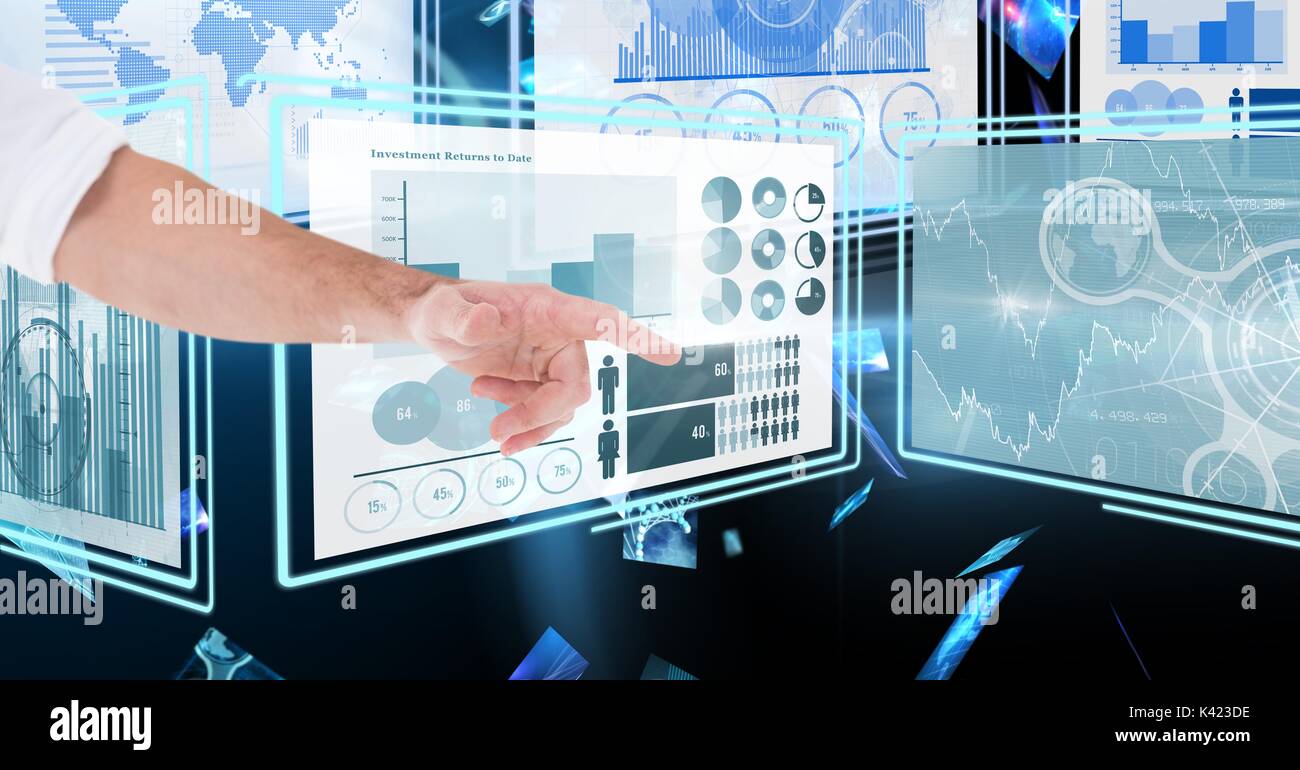 Digital composite of Hand touching and interacting with technology ...