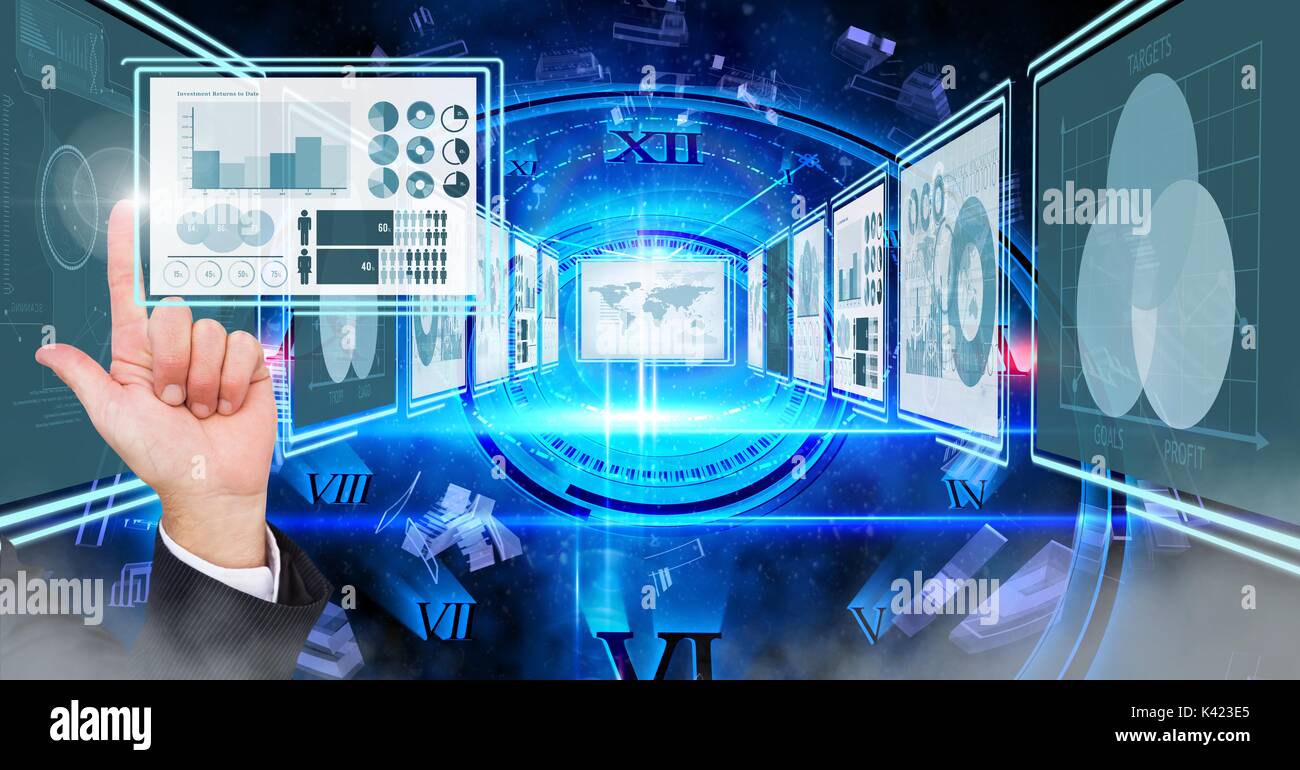 Digital composite of Hand touching and interacting with technology ...