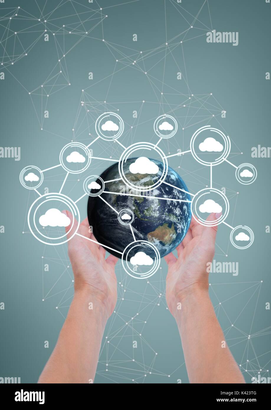 Digital composite of Hands holding a globe with connectors Stock Photo ...