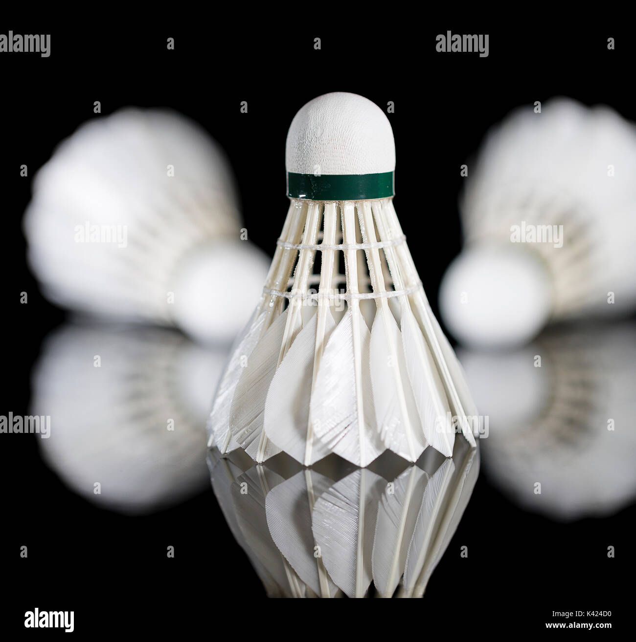 Feathered White Shuttlecock on Black background Stock Photo - Alamy