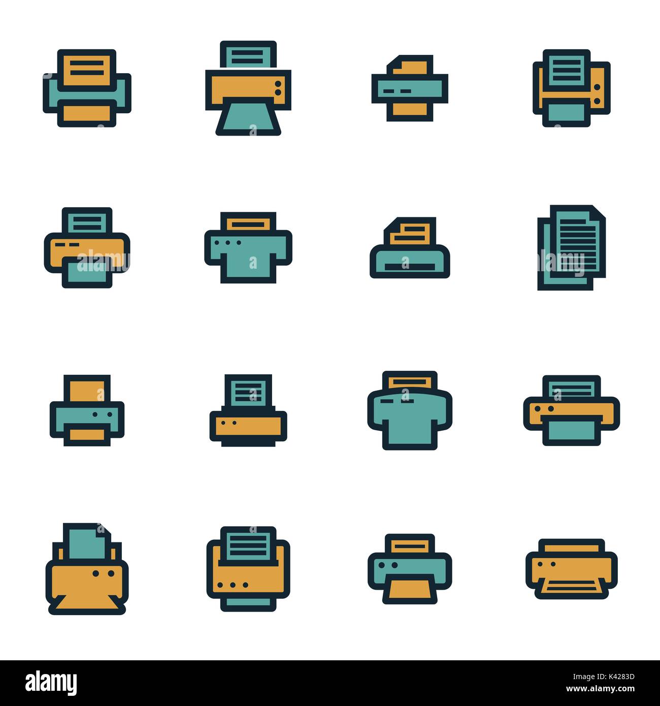 Vector flat printer icons set on white background Stock Vector Image ...