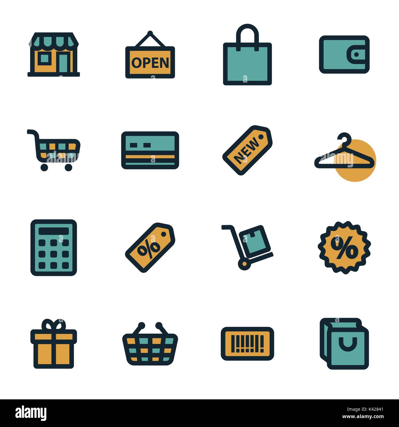 Vector flat shopping icons set on white background Stock Vector Image ...