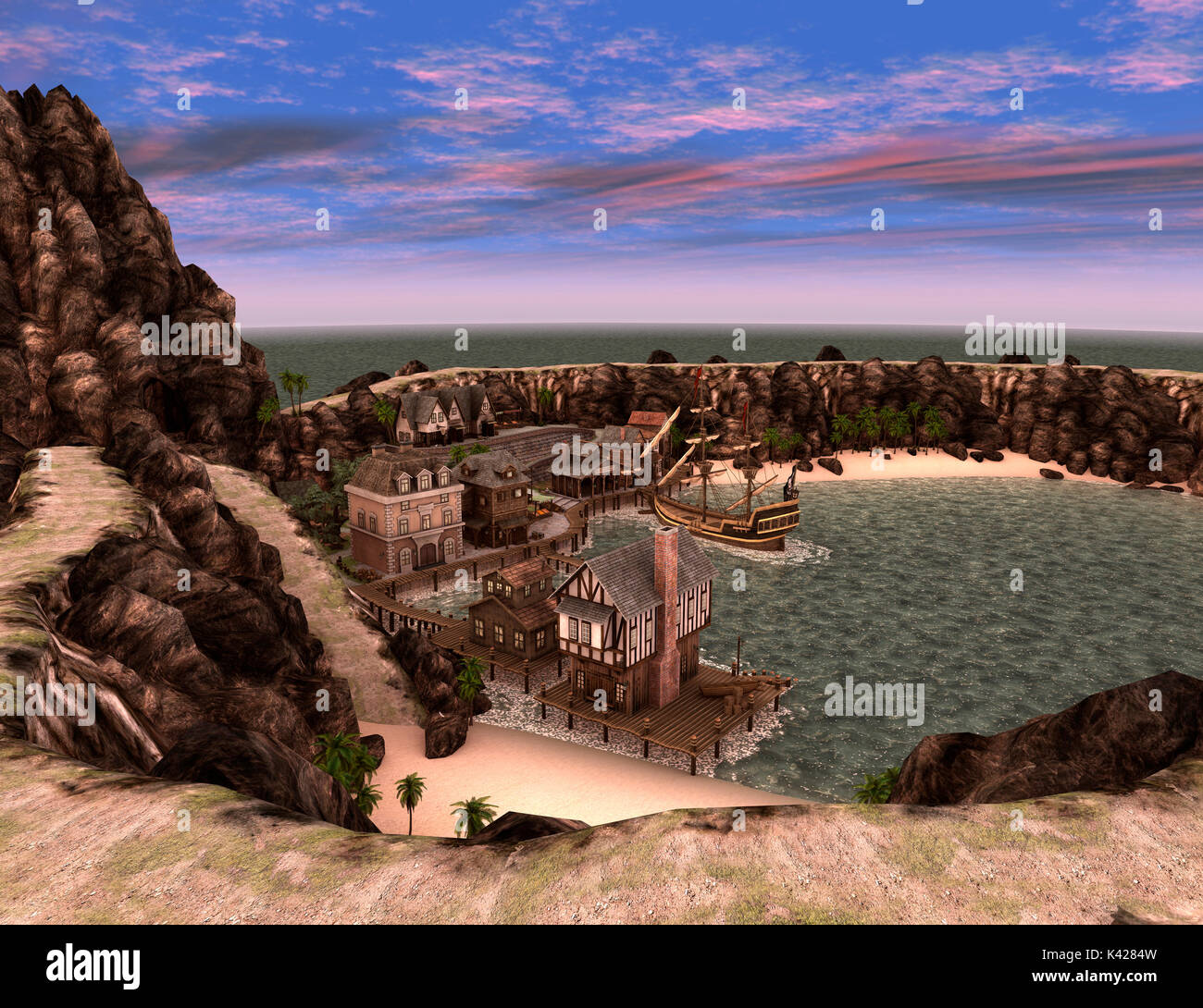 3D rendering of a pirate treasure island Stock Photo - Alamy