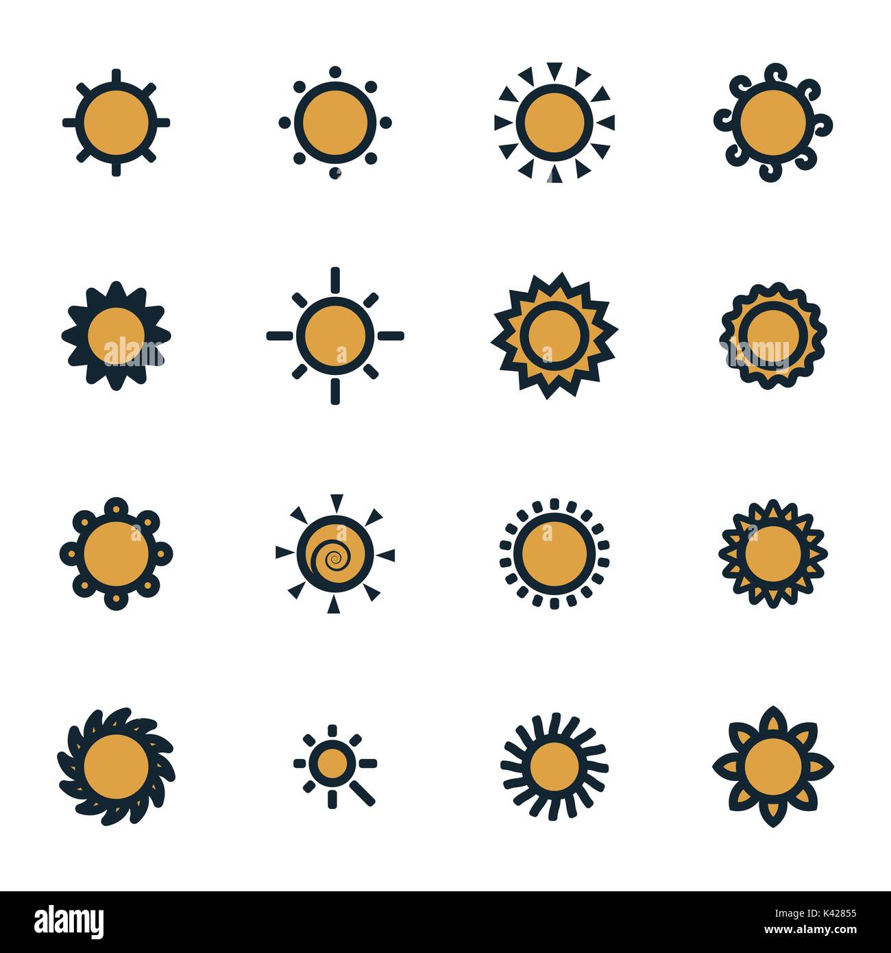 Vector flat sun icons set on white background Stock Vector Image & Art - Alamy