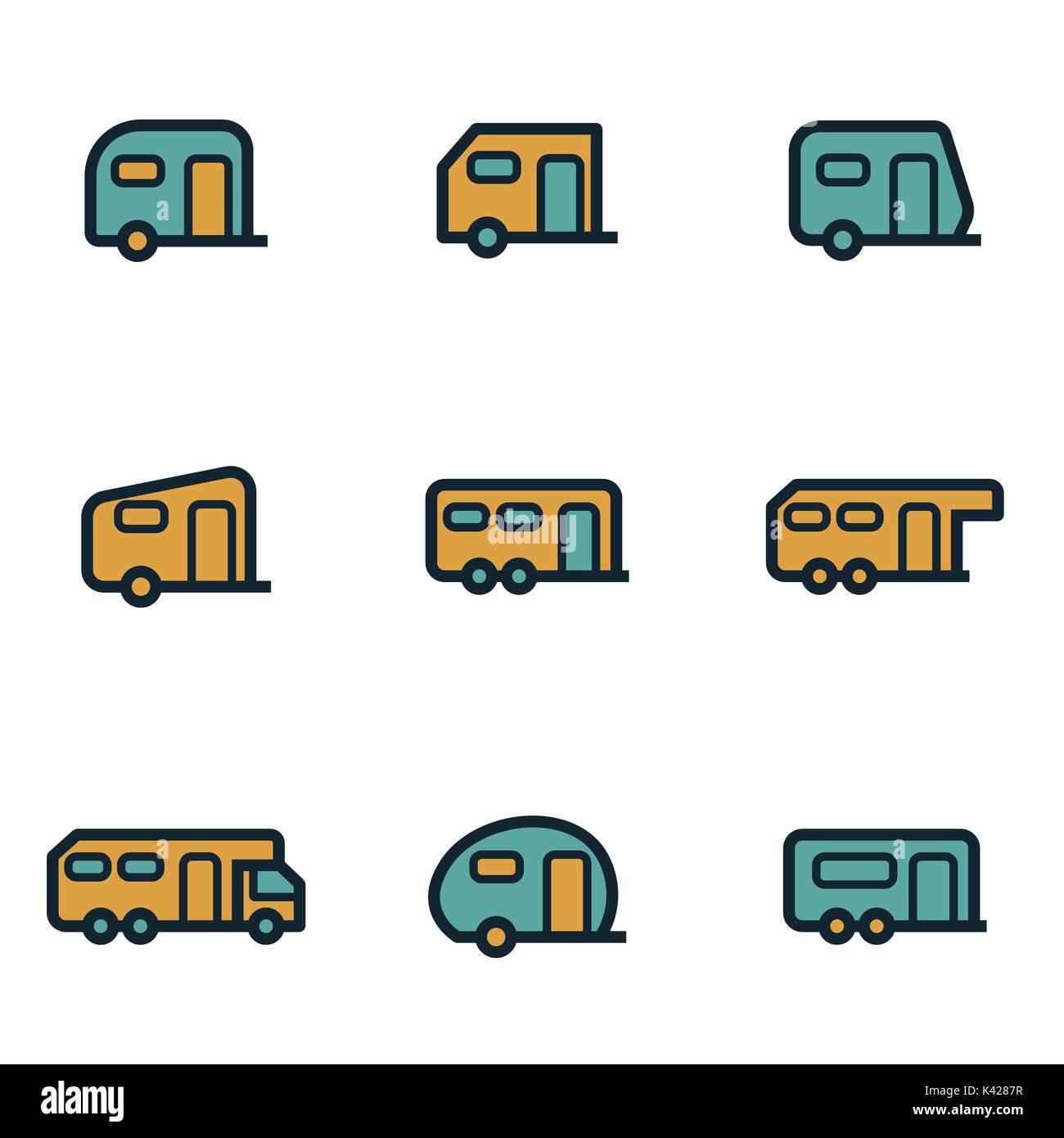 Vector flat trailer icons set on white background Stock Vector Image ...