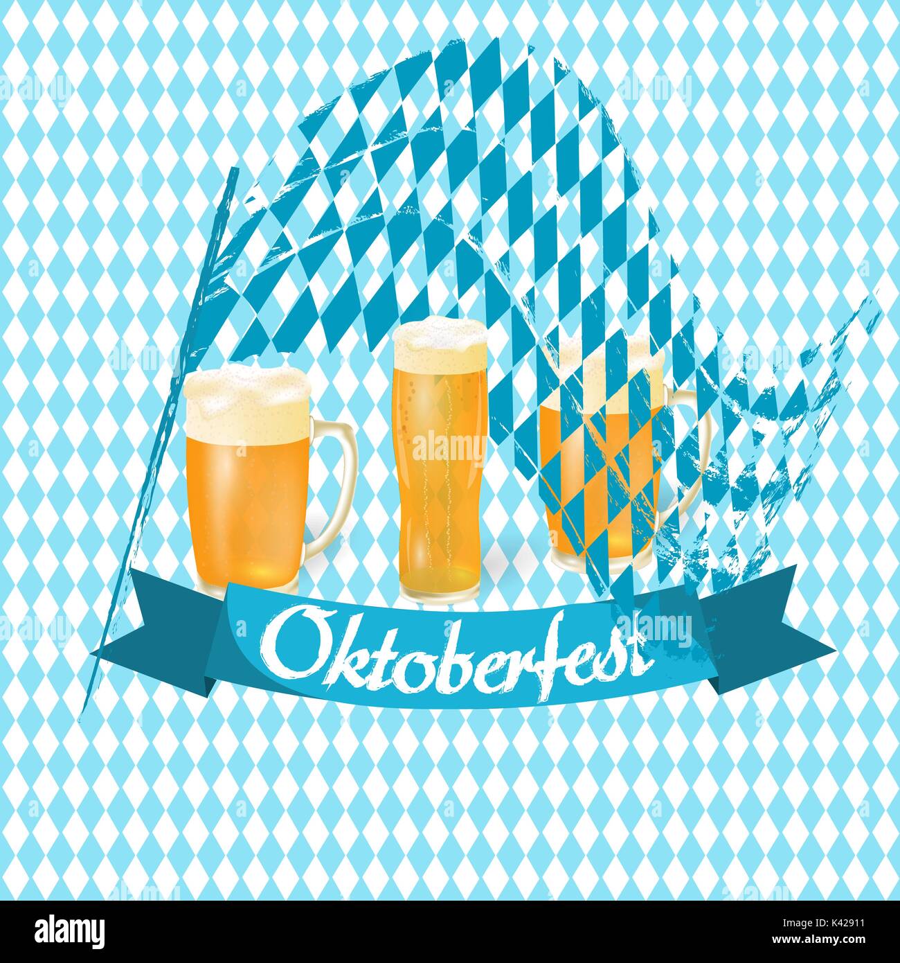 Oktoberfest banners in Bavarian color. Flag, light beer in different ...