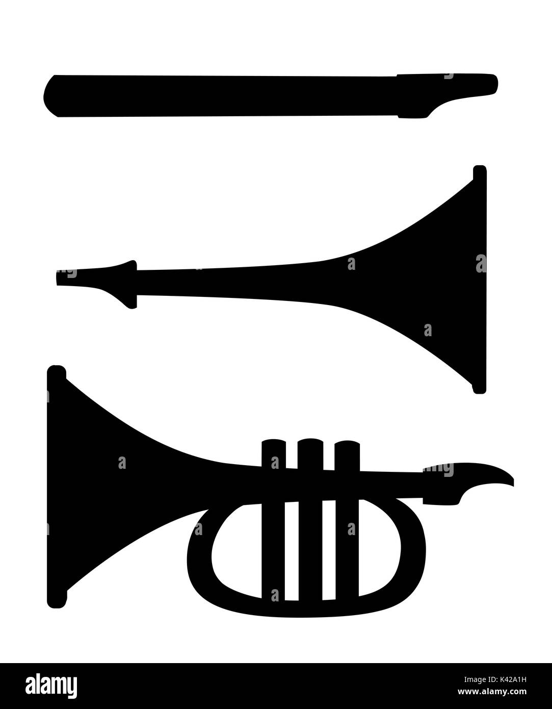 Wind musical instruments silhouette vector. Web site page and mobile ...