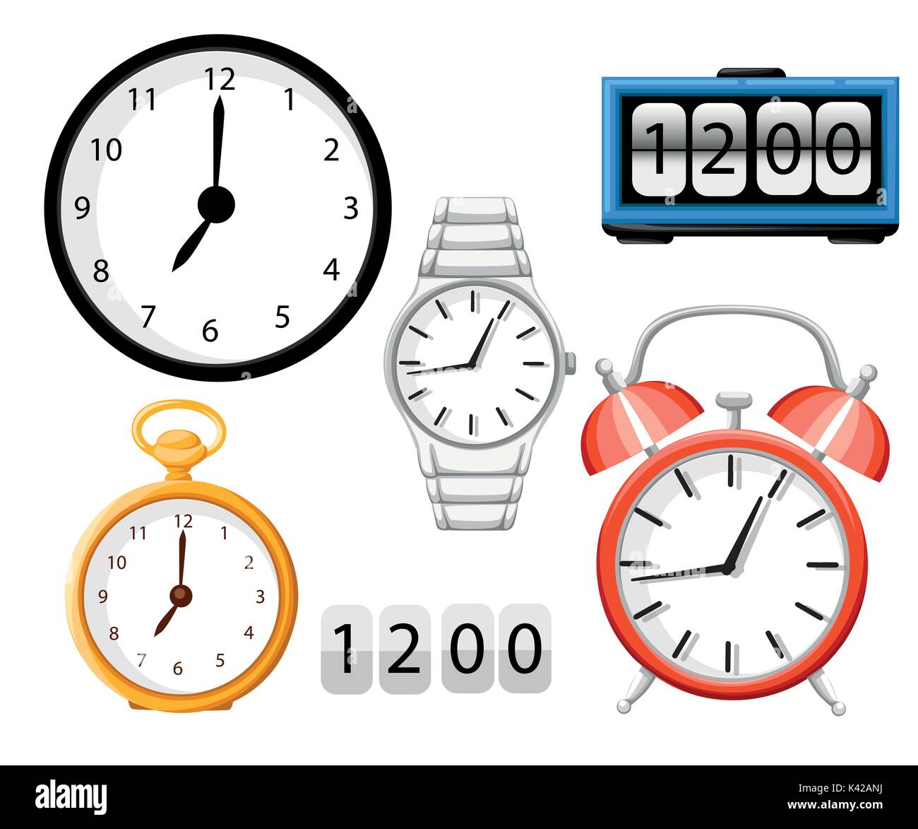 Clock icon in flat style, timer on color background. Vector design ...