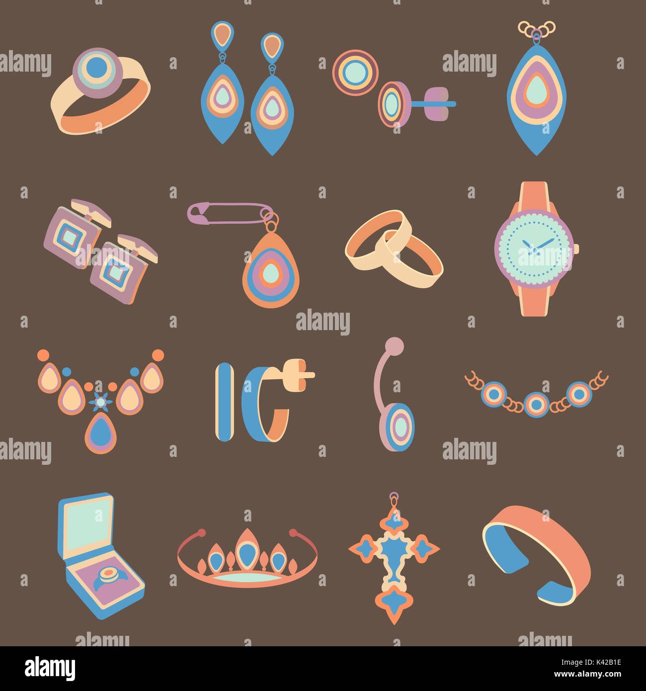 Set icons jewelry in vector. Multicolored cartoon flat icons isolated ...