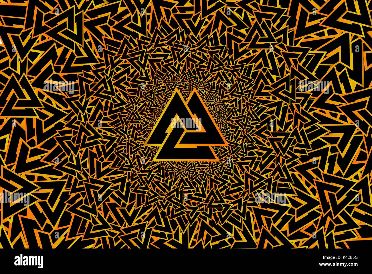 Valknut vector pattern, Valknut golden on a black background Stock ...