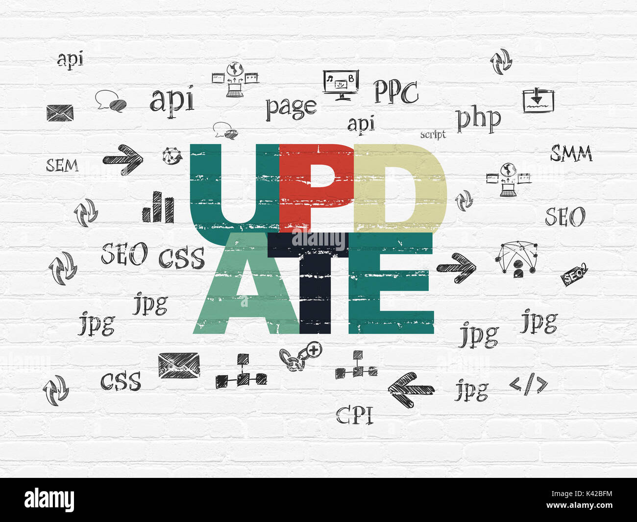 Web design concept: Update on wall background Stock Photo - Alamy