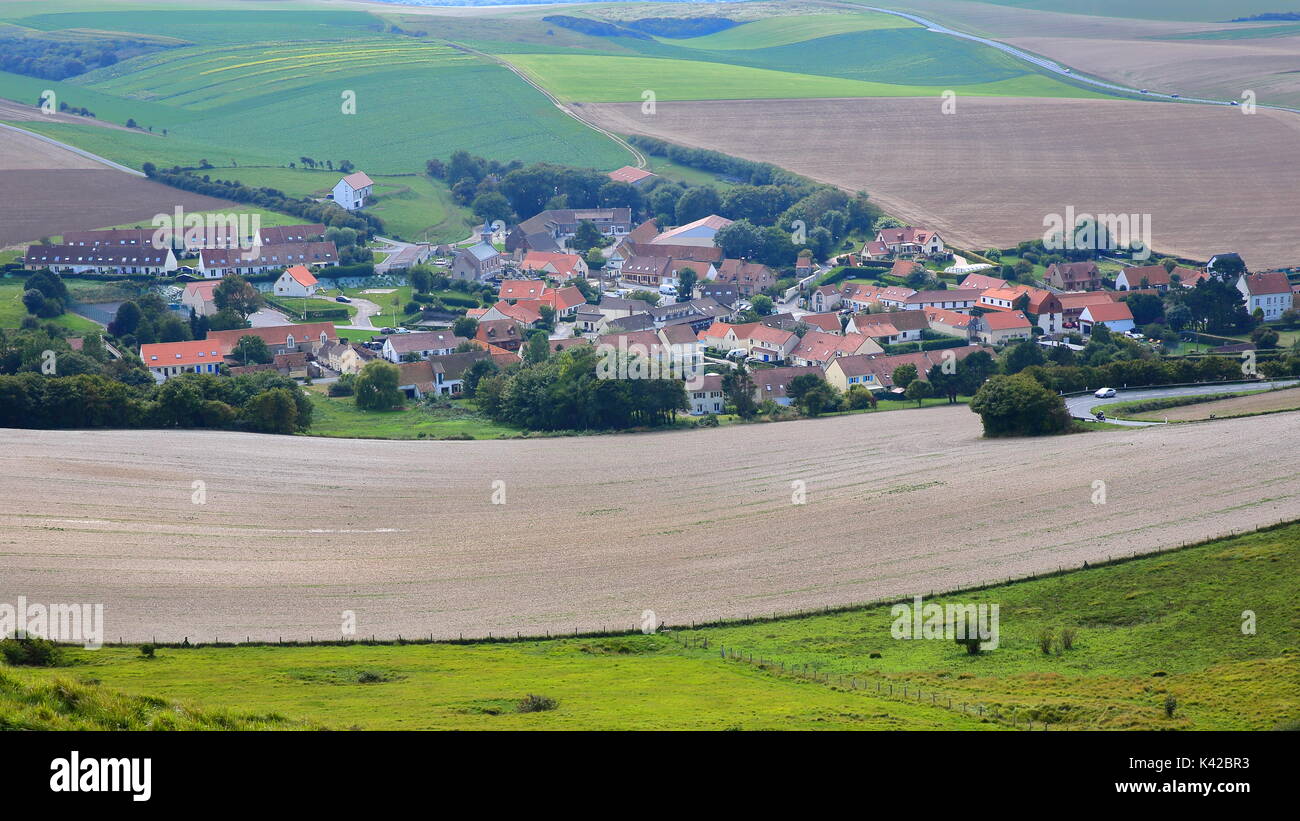 Escalles village with colorful surrounding fields, Cap Blanc Nez, Cote ...