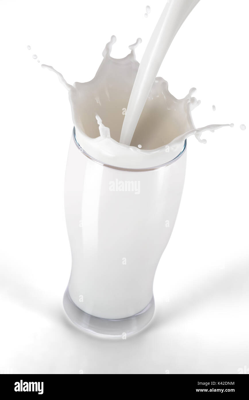 Pouring Fresh Milk Splash in A Glass on White Background Stock Photo ...