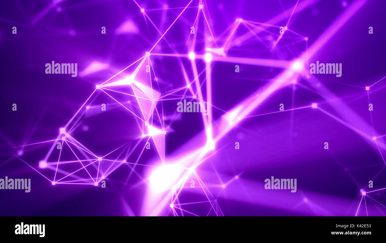 Impressive 3d illustration of the dark violet cyberspace pierced with ...