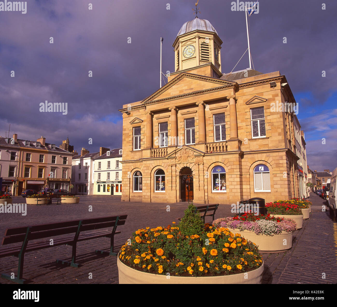 The town square or market place with the impressive town hall building ...