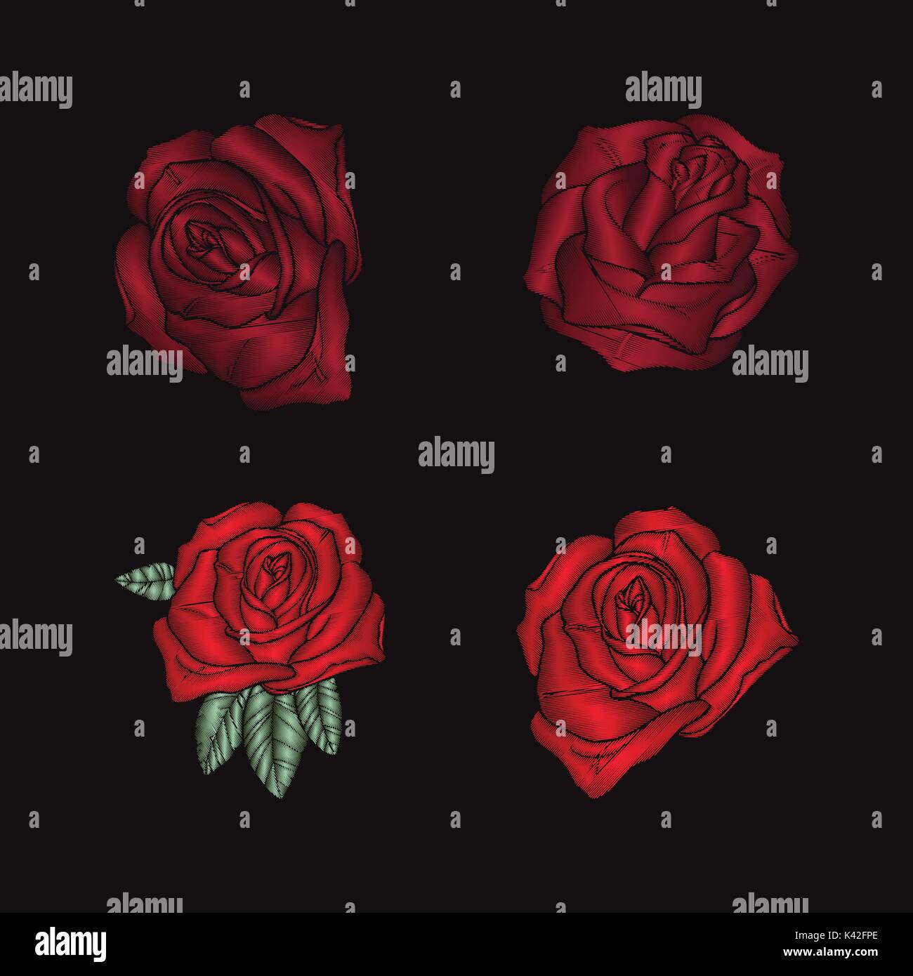 Roses embroidery on black background Stock Vector Image & Art - Alamy