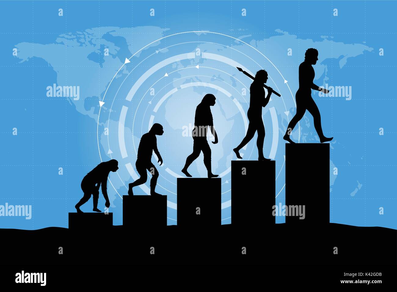 Human evolution into the present digital world. Business risk concept ...