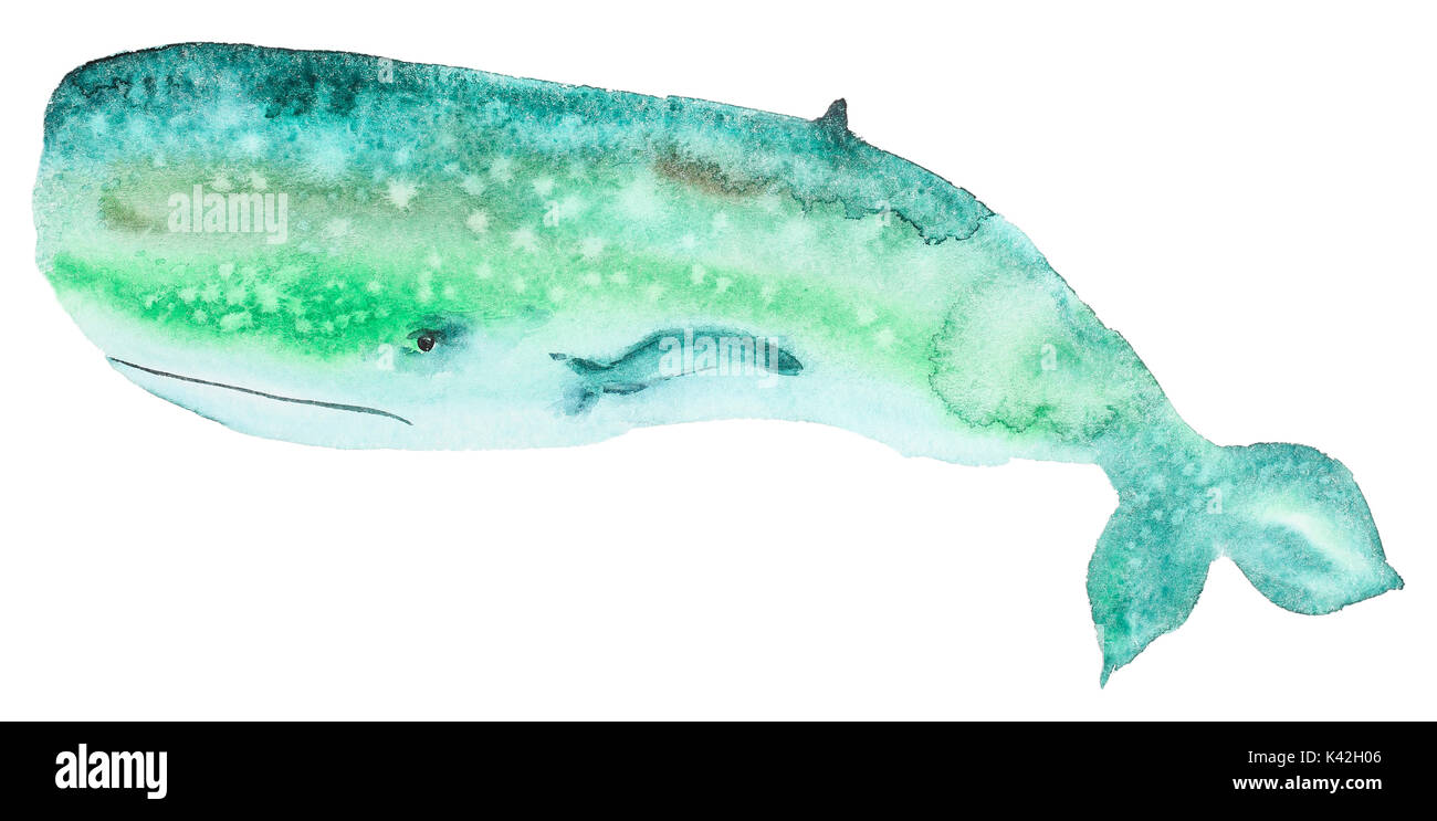 Watercolor green whale Stock Photo - Alamy