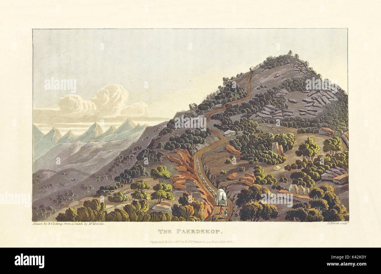 Old view of Perdekop peak, South Africa. By Cocking and Havell after ...