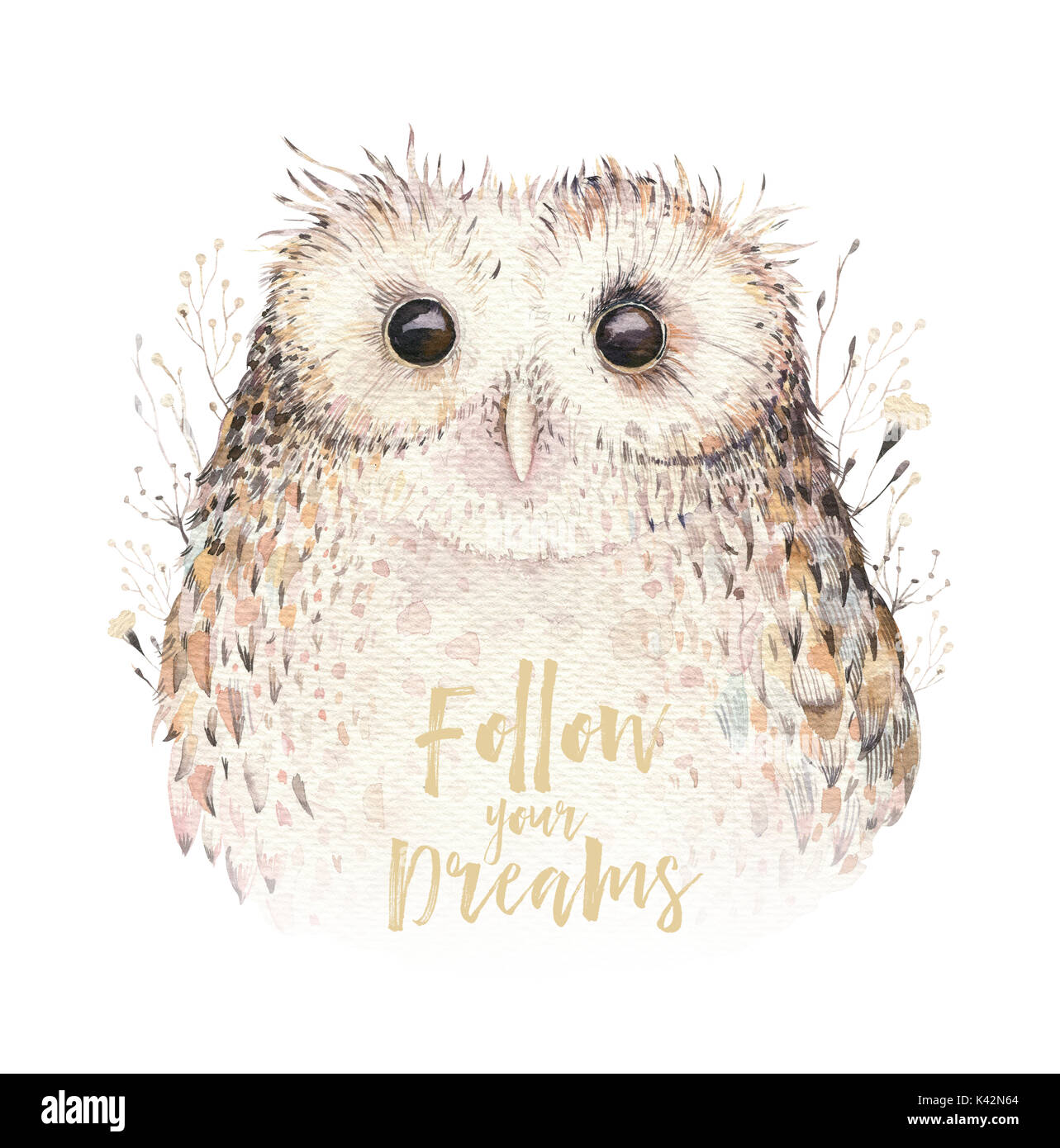 Watercolor natural birds feathers boho owl. Bohemian owls poster ...