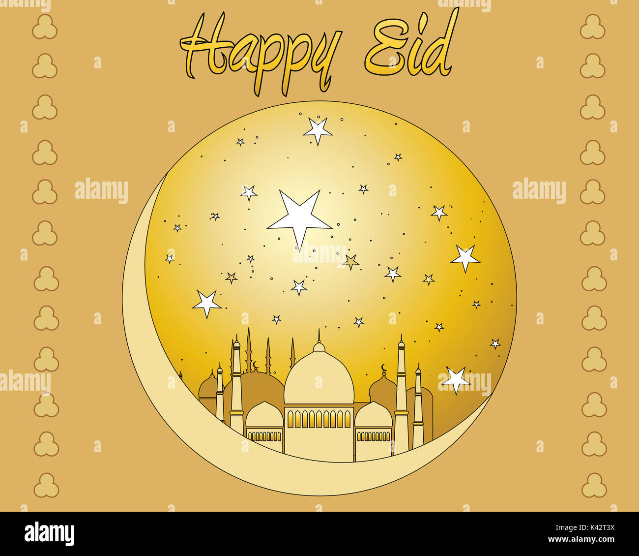 an illustration of a middle eastern greeting card with mosque and moon ...