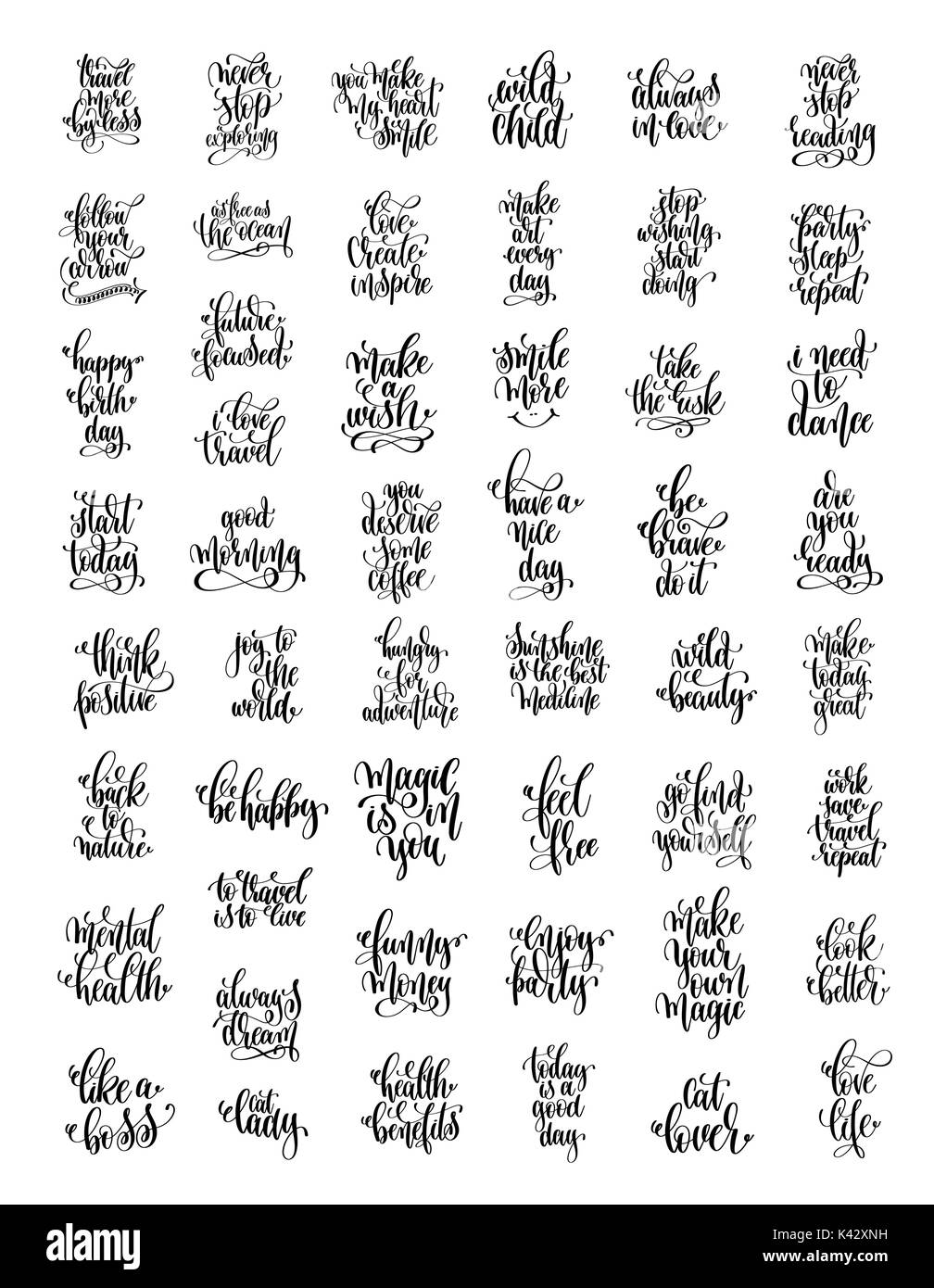 set of 50 black and white hand lettering inscription positive qu Stock ...