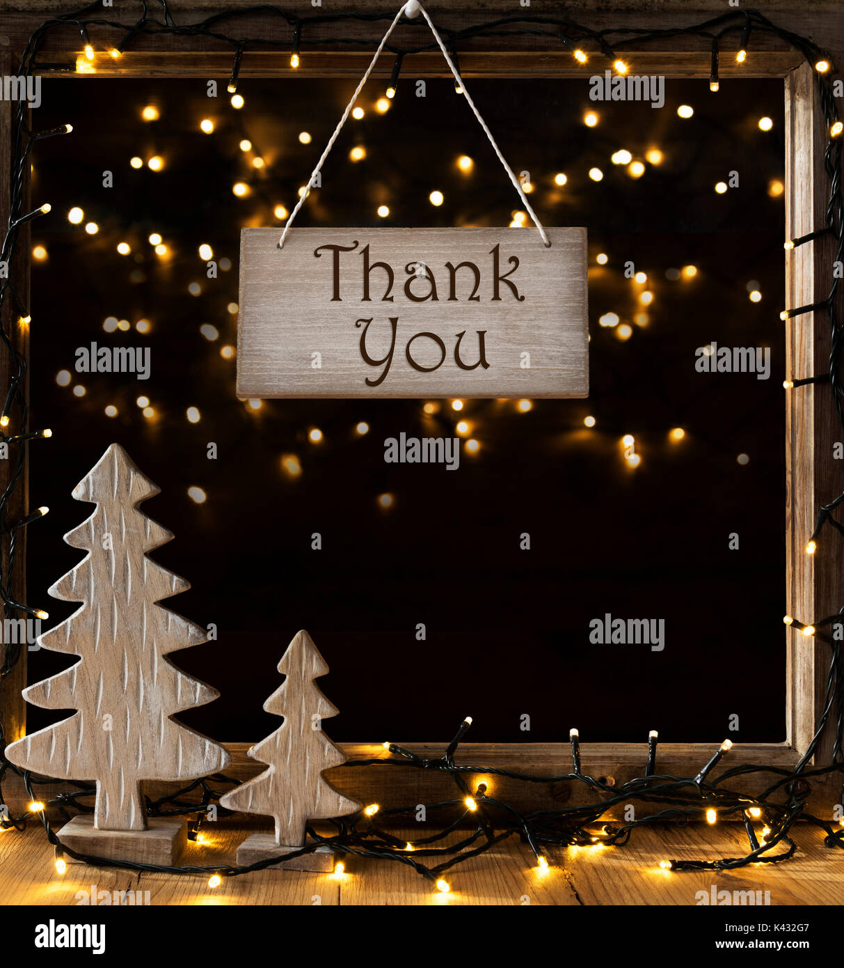 Window, Lights In Night, Text Thank You Stock Photo - Alamy