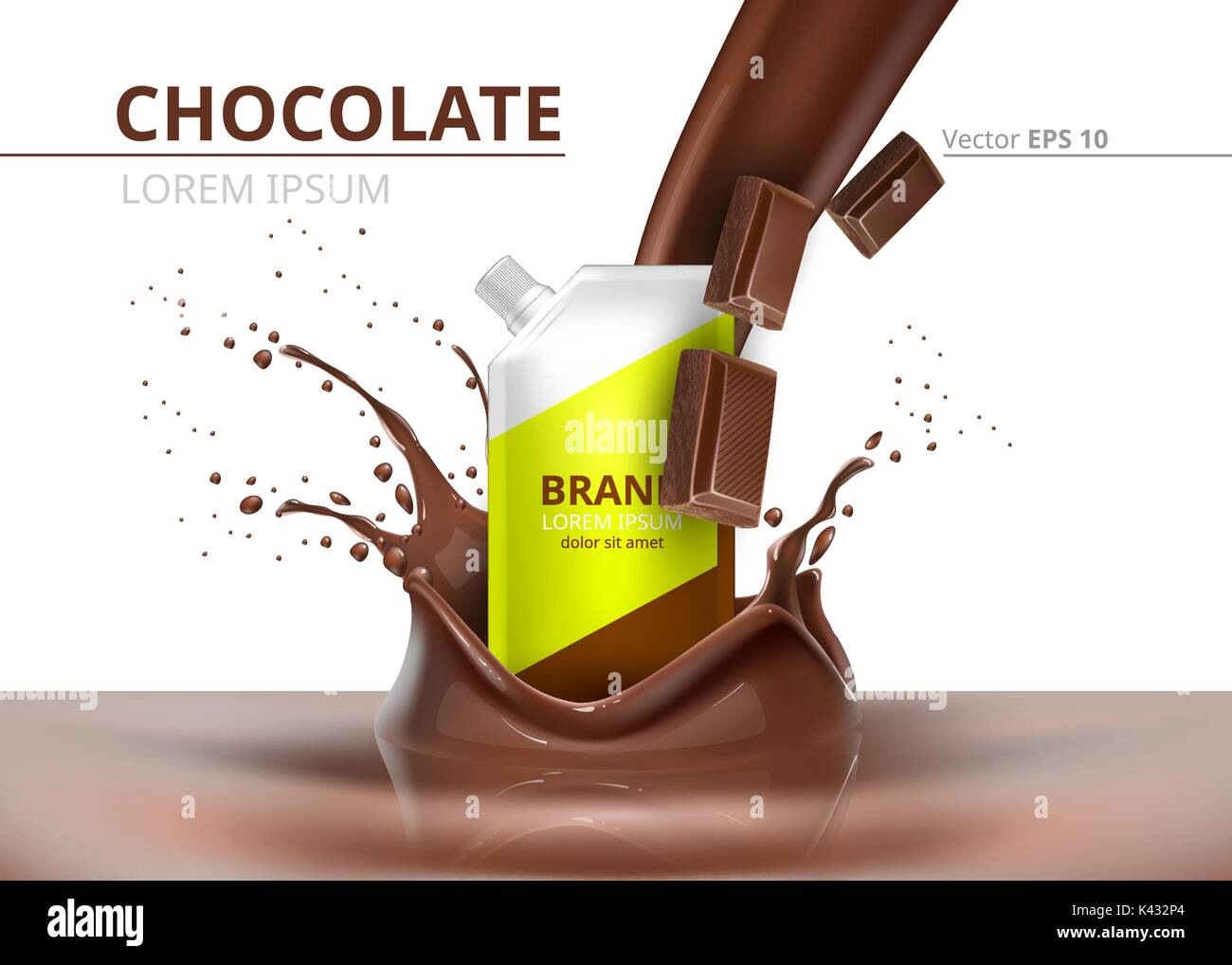 Chocolate package mock up Vector realistic on splash backgrounds Stock ...