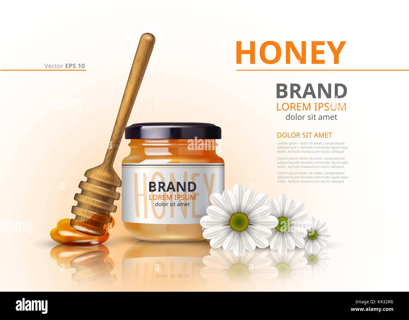 Acacia Honey Jar With Wooden Dipper Vector Realistic Mock Up