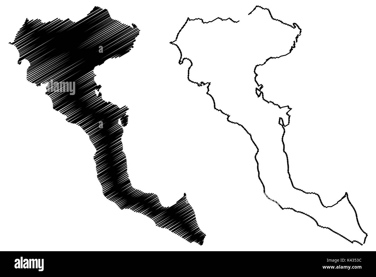 Greek Island of Corfu map vector illustration, scribble sketch Corfu ...