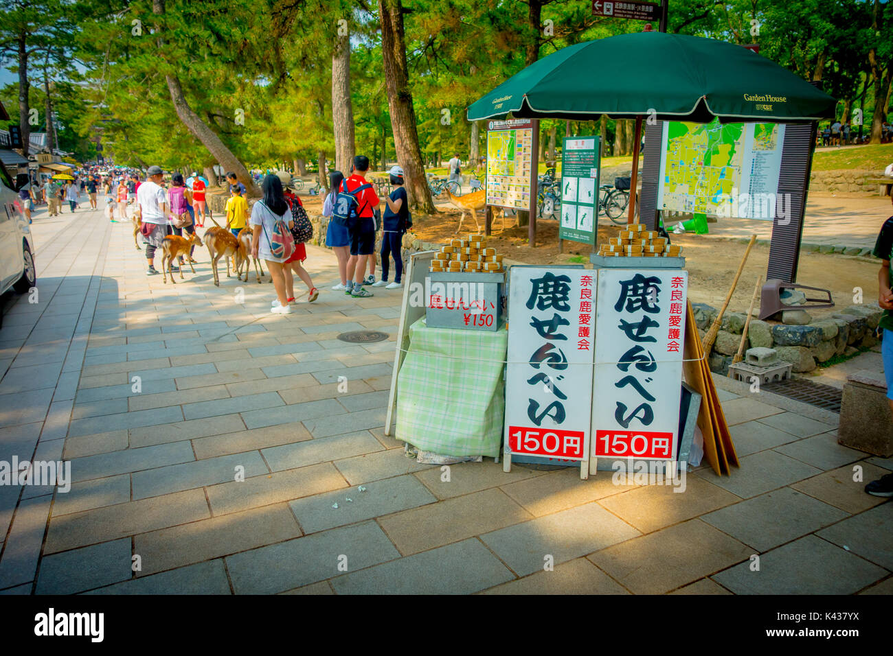 Nara, Japan - July 26, 2017: Informative sign with food for the wild ...