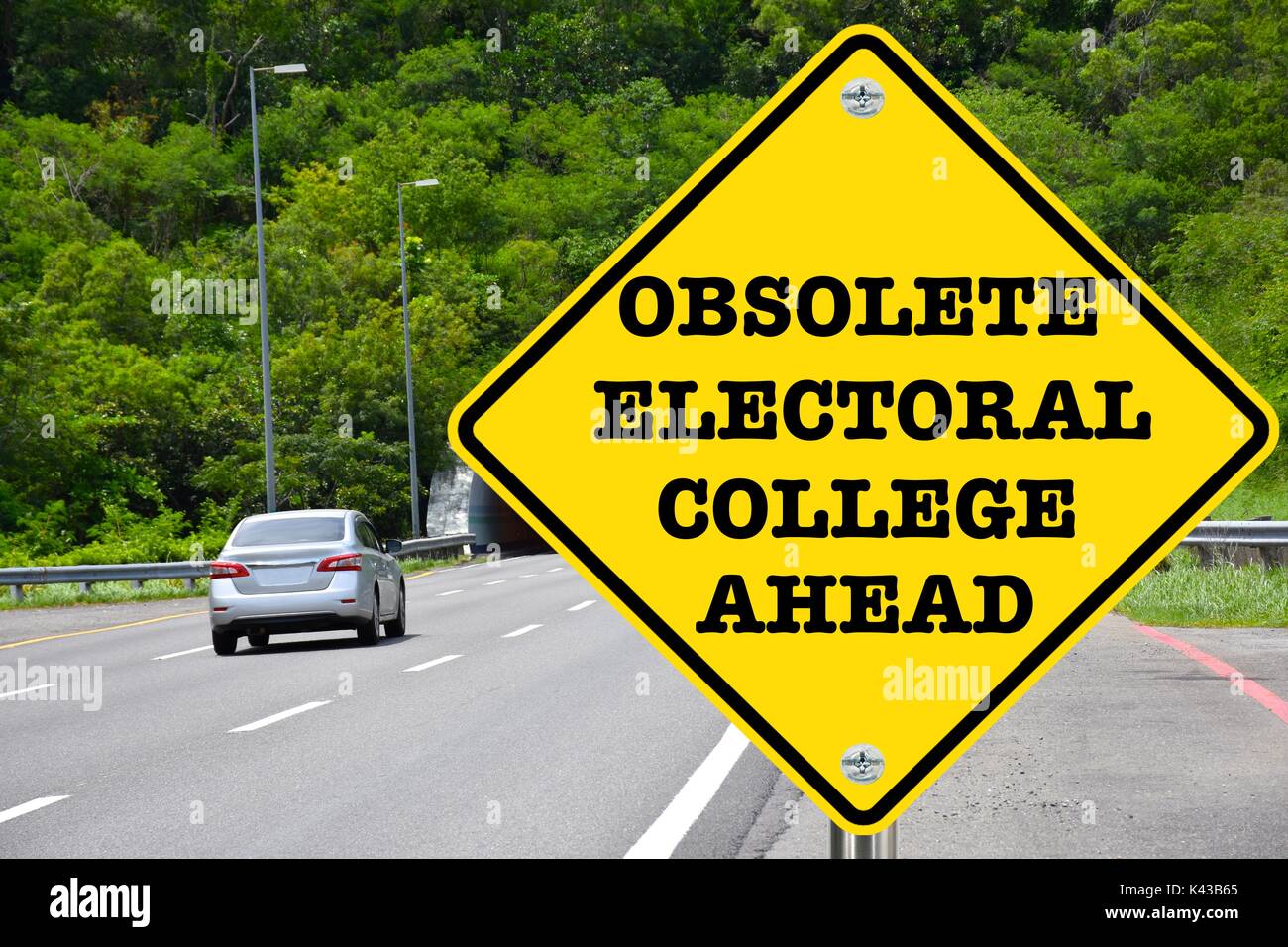 Obsolete electoral college ahead road sign, for discussion about public ...
