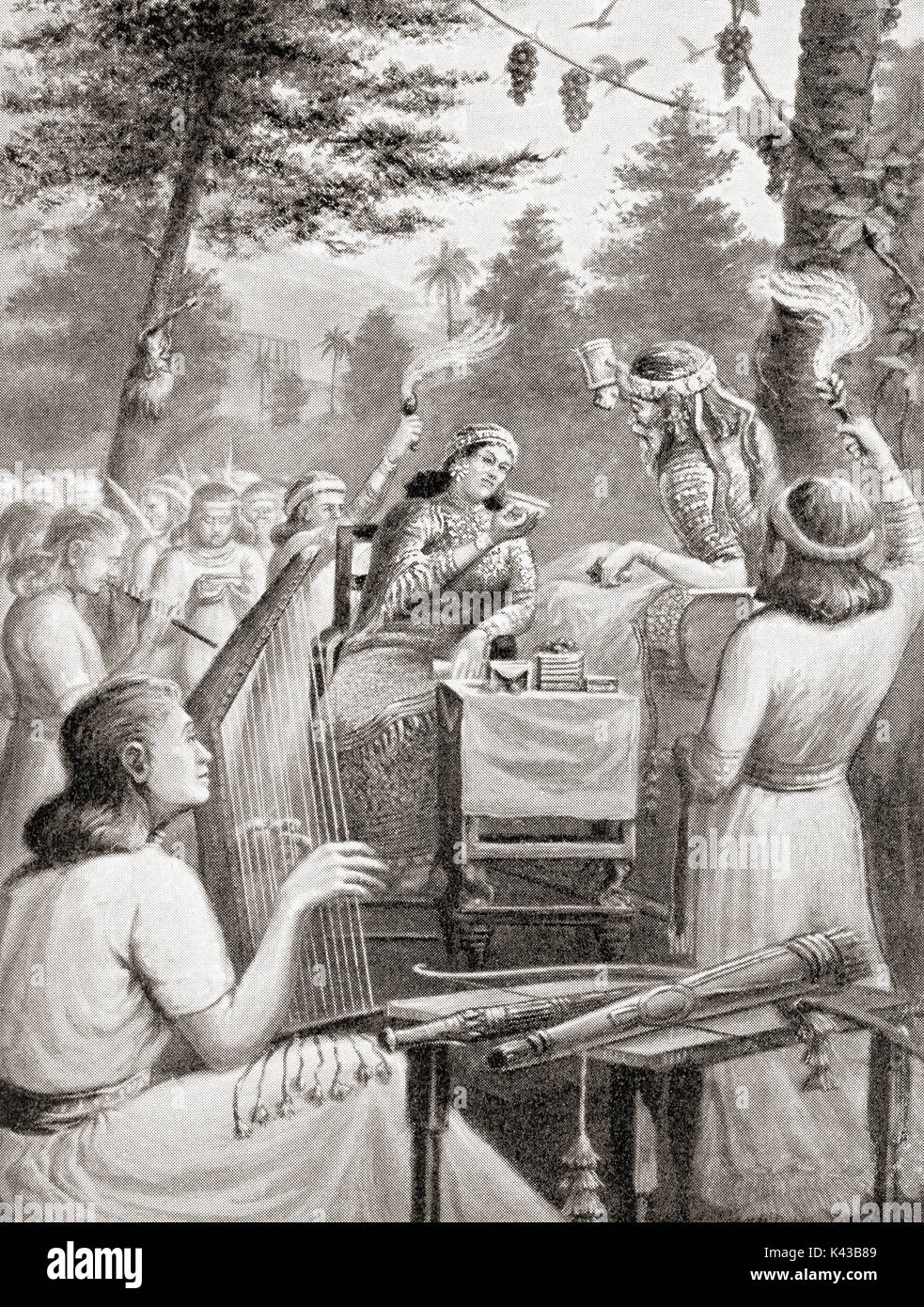 Ashurbanipal feasting with his queen Libbāli-šarrat. Ashurbanipal, 668 ...