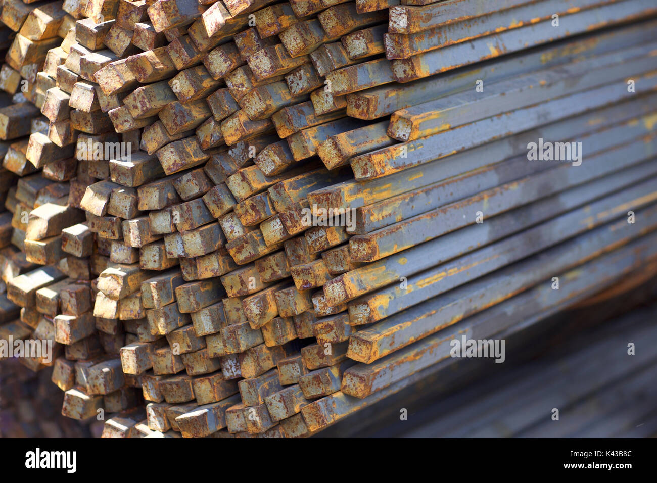 Metal profile square in packs at the warehouse of metal products ...